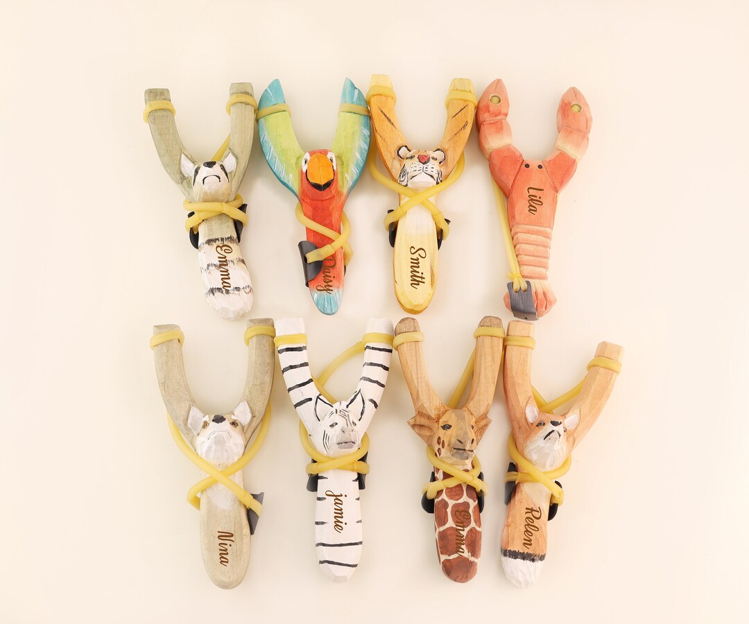 Personalized Carved Wooden Animal Slingshot: Hand-painted Toy - Etsy