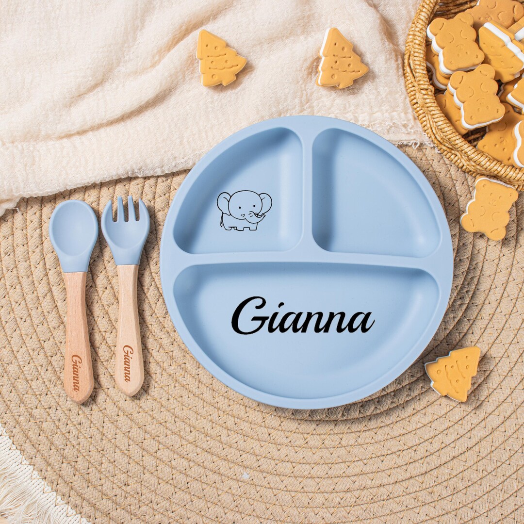 Personalized Baby Feeding Set: Engraved Silicone Plate, Spoon & Fork - Etsy