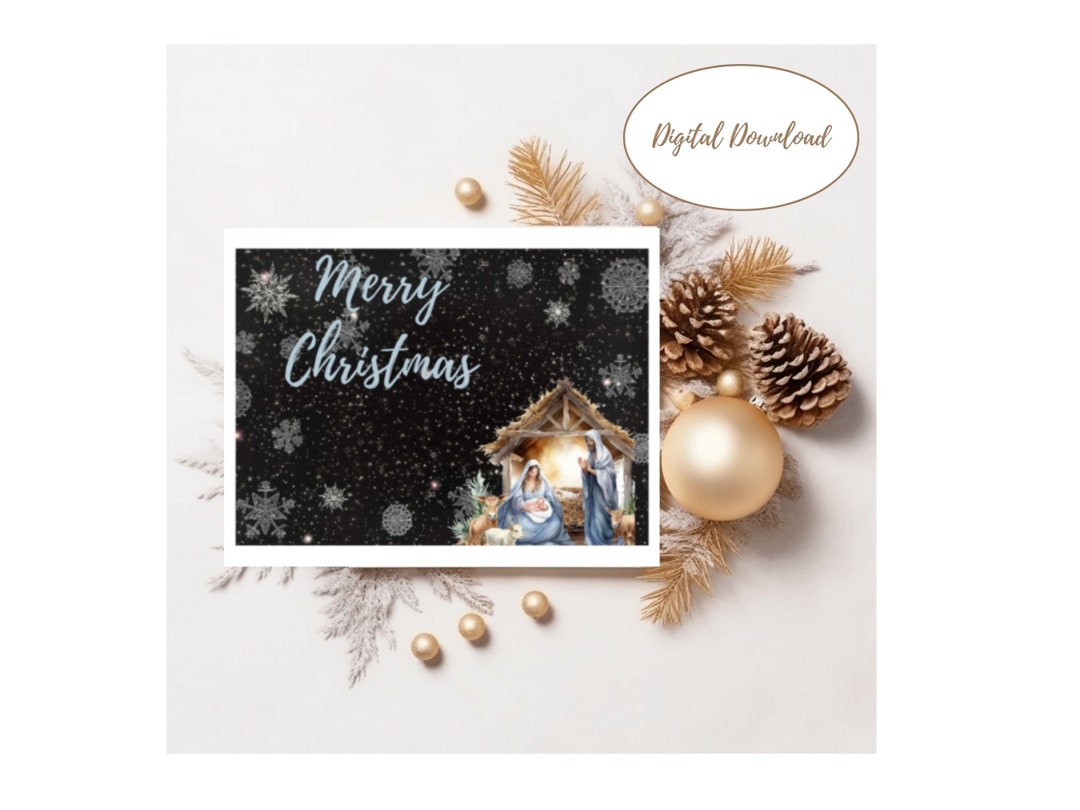 Christmas Card With Beautiful Nativity Scene With Snowy Background - Etsy