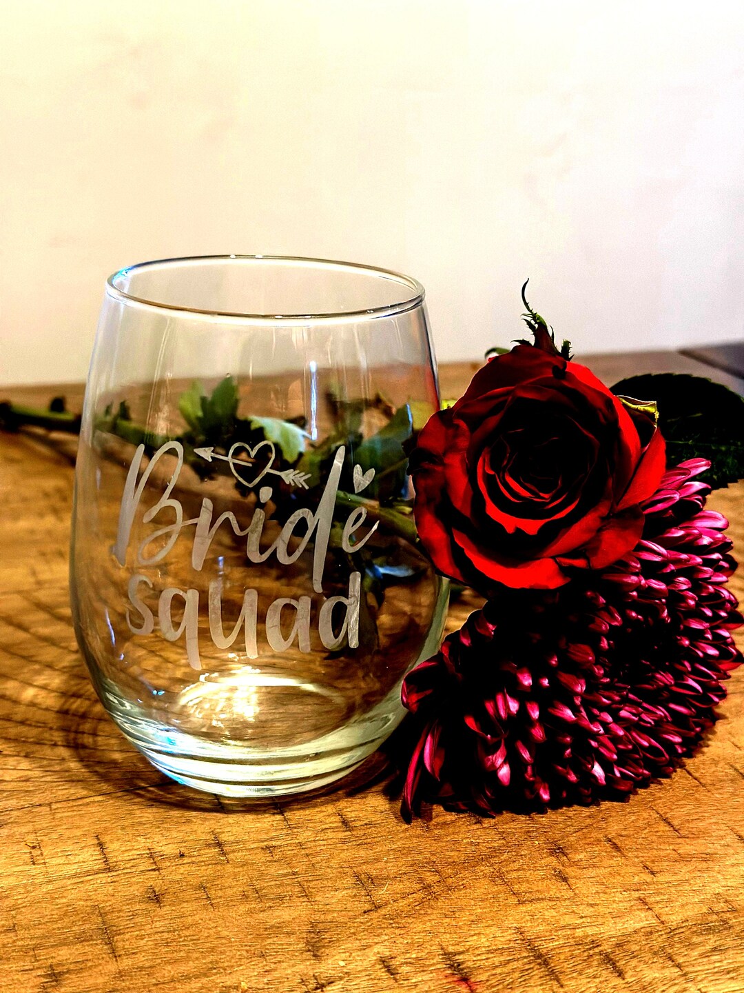 Etched Bride Squad Wine Glass, 20oz Stemless Wedding Party Drinking ...