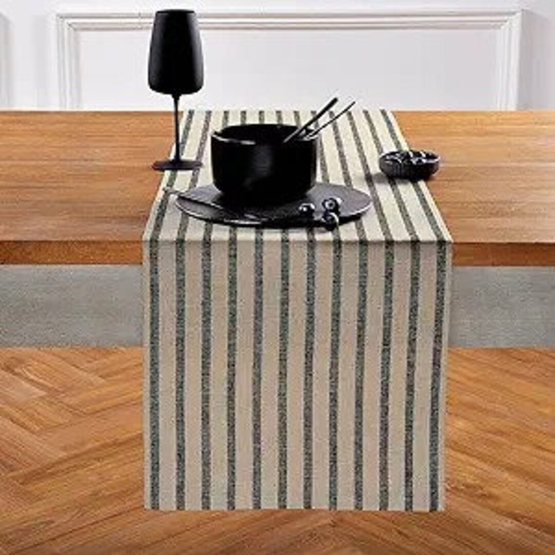 Stripe Linen Table Runner Black and Natural Madison Stripe - Etsy