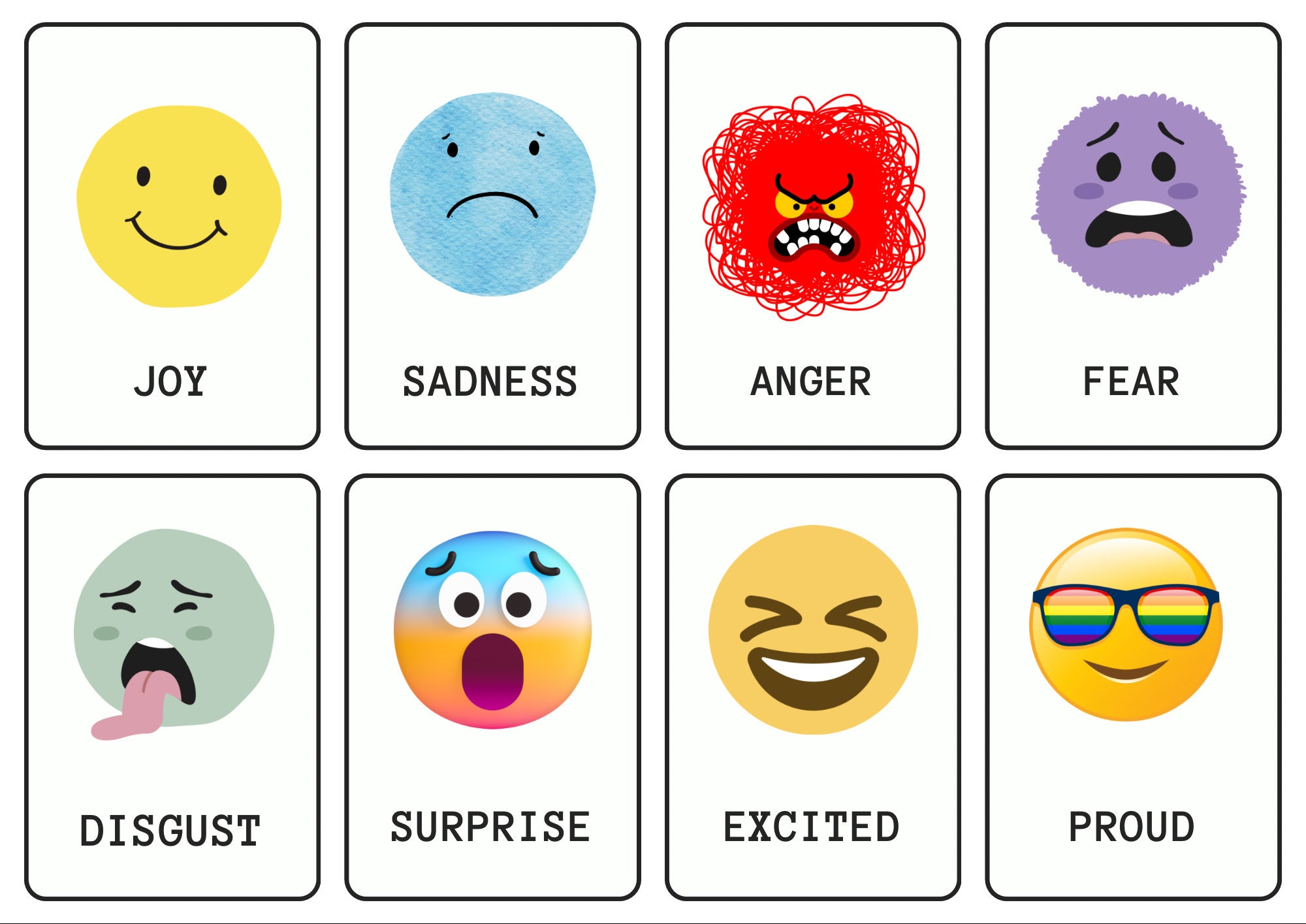Emotions Flash Cards - Emotions Charades, Learn, Practice, Review - Etsy