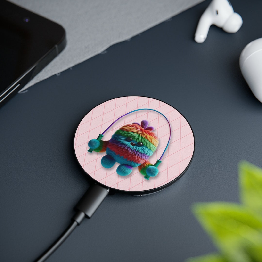 Cute Colorful Fuzzy Monster Jump Rope Magnetic Induction Phone Charger ...