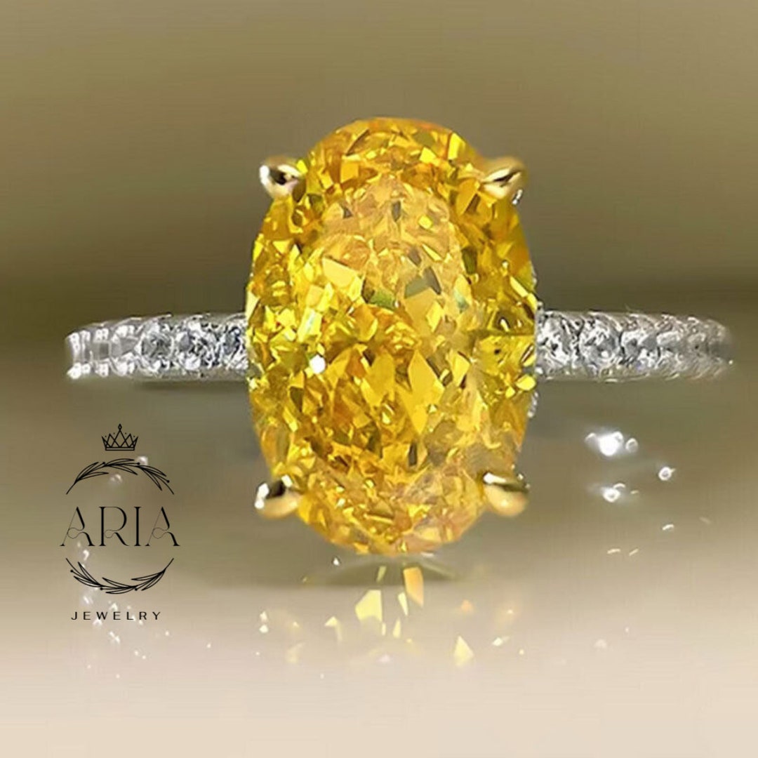 5 Carat Canary Yellow Diamond Ring Simulated Exquisite Diamond 925 ...