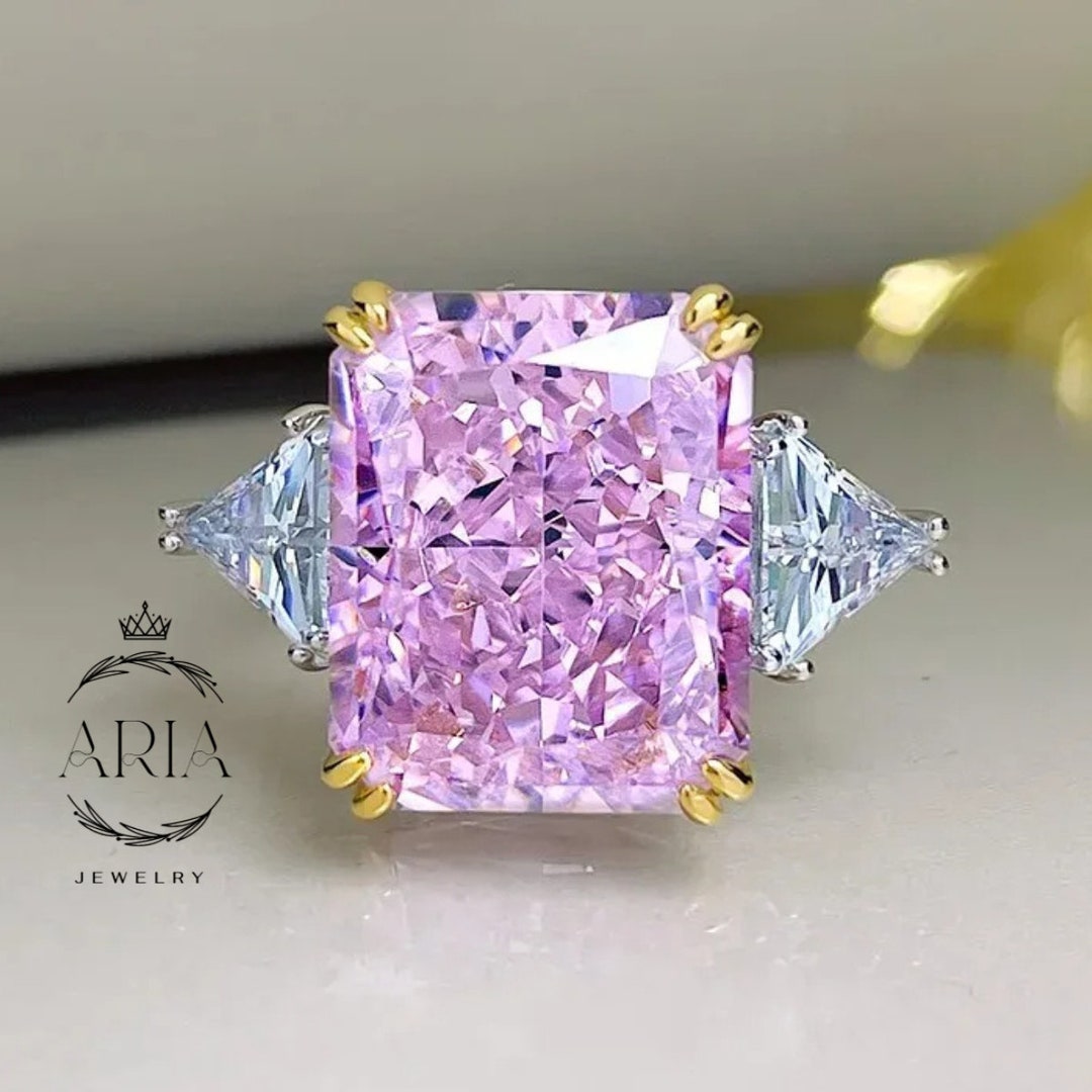 16 CT Radiant Solitaire Pink Lab Diamond Ring Jumbo Fancy PINK Diamond ...
