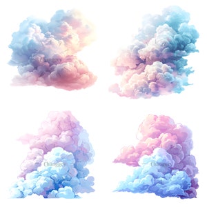 Pastel Cloud Clipart Set, Pastel Clouds Anime Style, Dreamy Sky ...