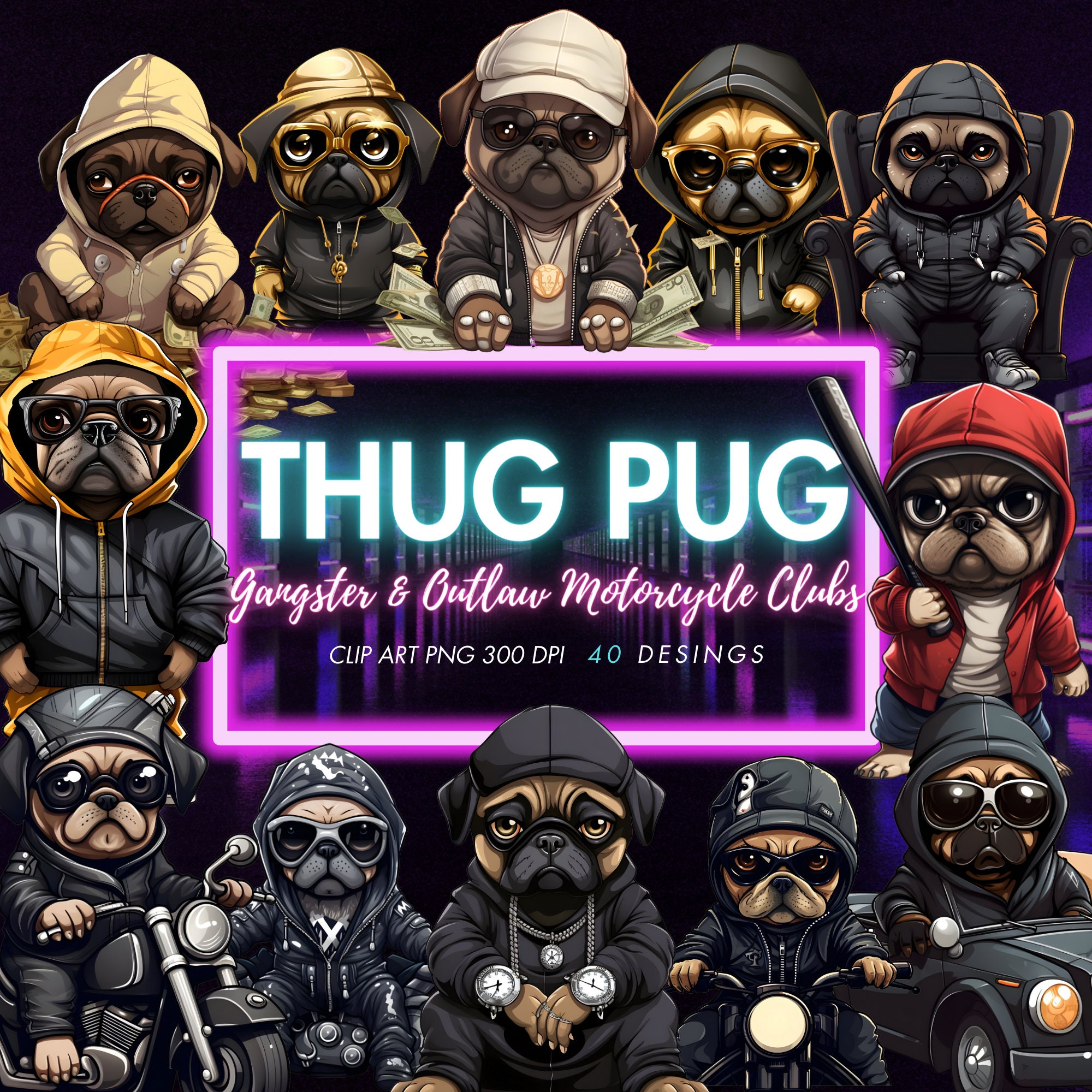 Thug Pug Clipart, Gangster & Outlaw Motorcycle Clubs Clipart for ...