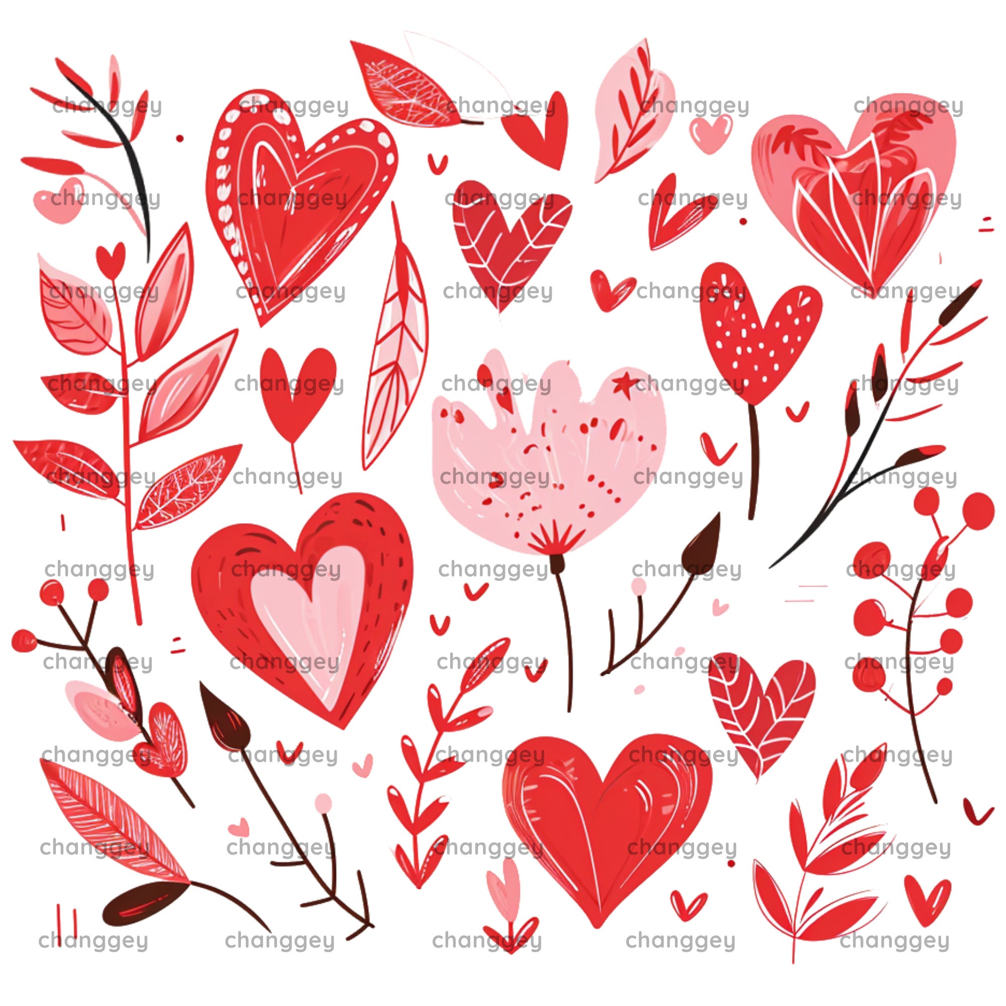 Red Heart Clipart, Valentine's Day, Red Flower, Digital Stickers ...