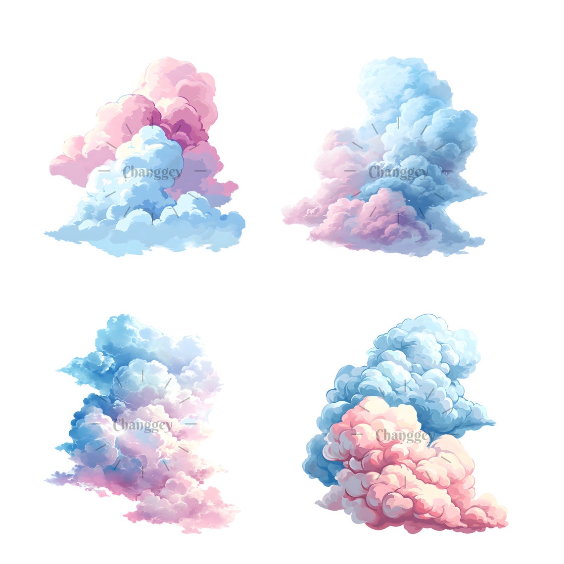 Pastel Cloud Clipart Set, Pastel Clouds Anime Style, Dreamy Sky ...