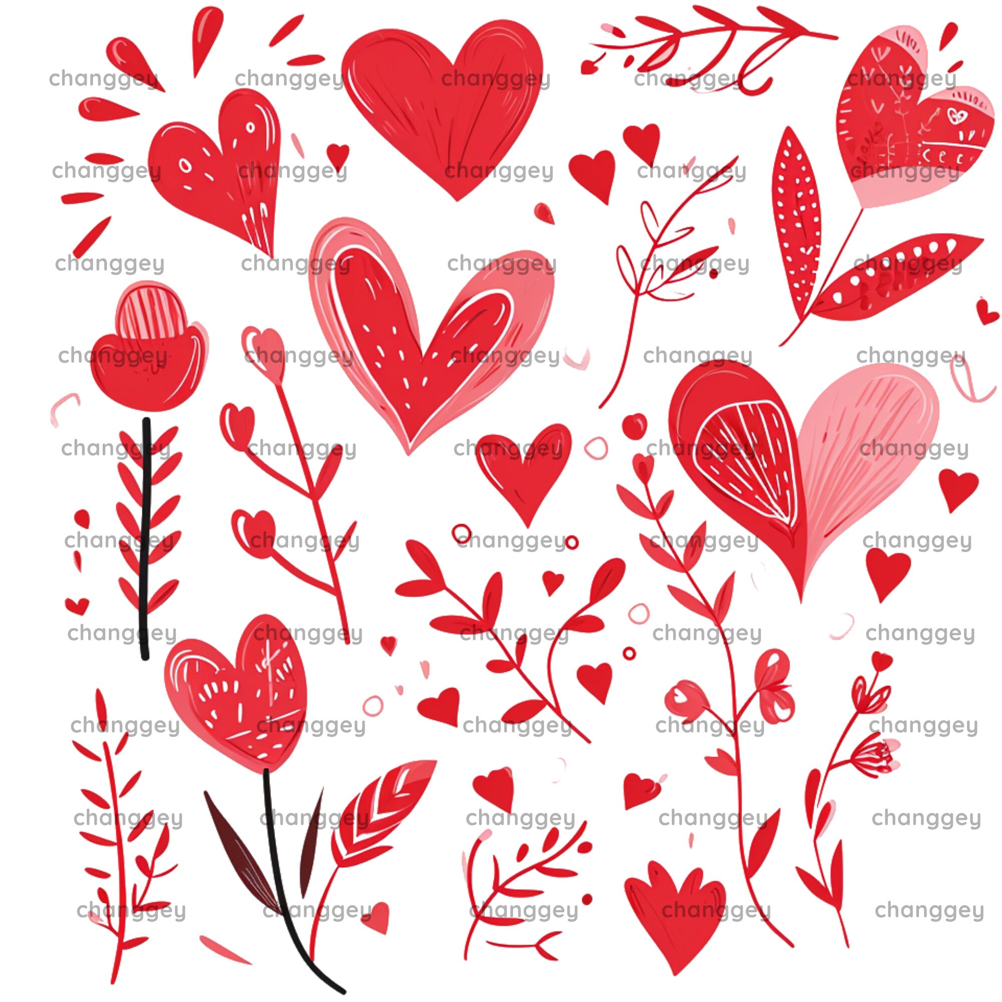Red Heart Clipart, Valentine's Day, Red Flower, Digital Stickers ...