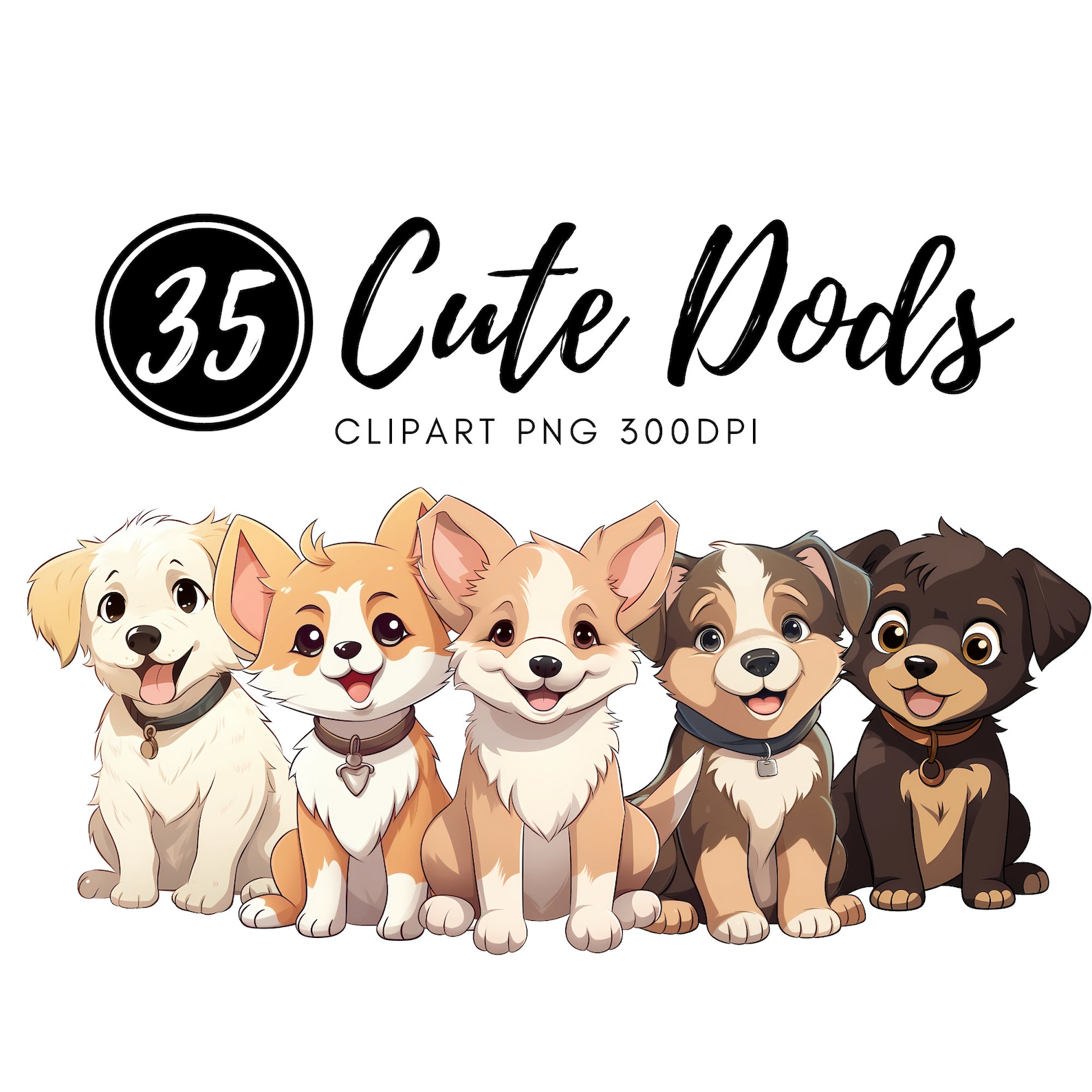 Cute Dog Clipart, Adorable Puppy Clipart for Digital Projects, Digital ...