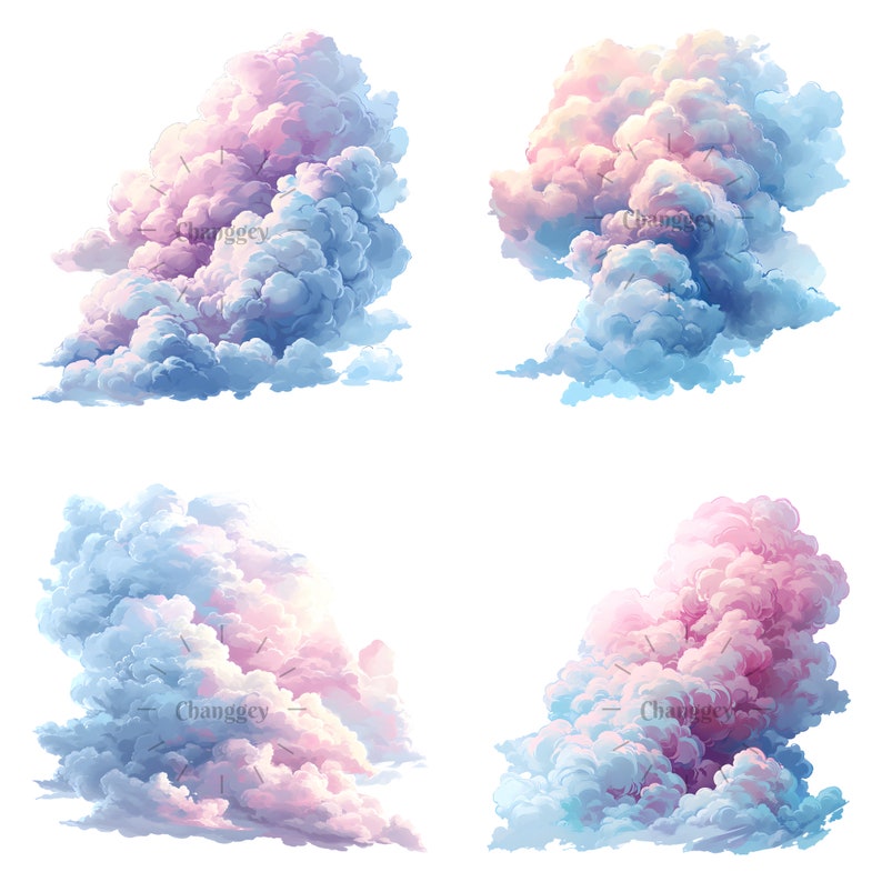 Pastel Cloud Clipart Set, Pastel Clouds Anime Style, Dreamy Sky ...