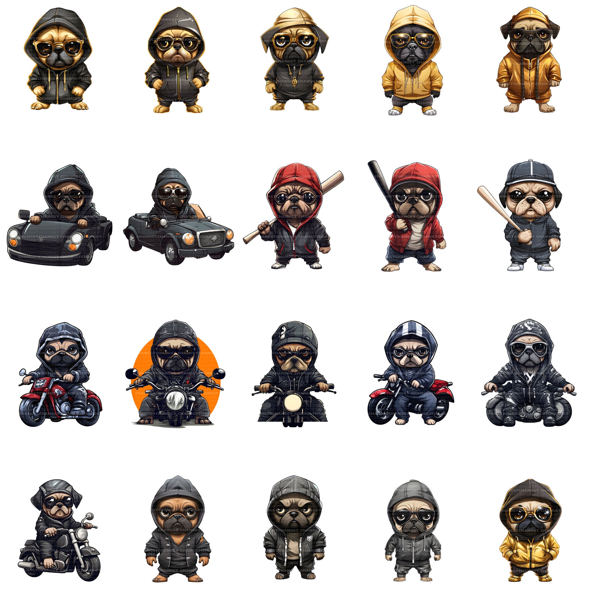 Thug Pug Clipart, Gangster & Outlaw Motorcycle Clubs Clipart for ...