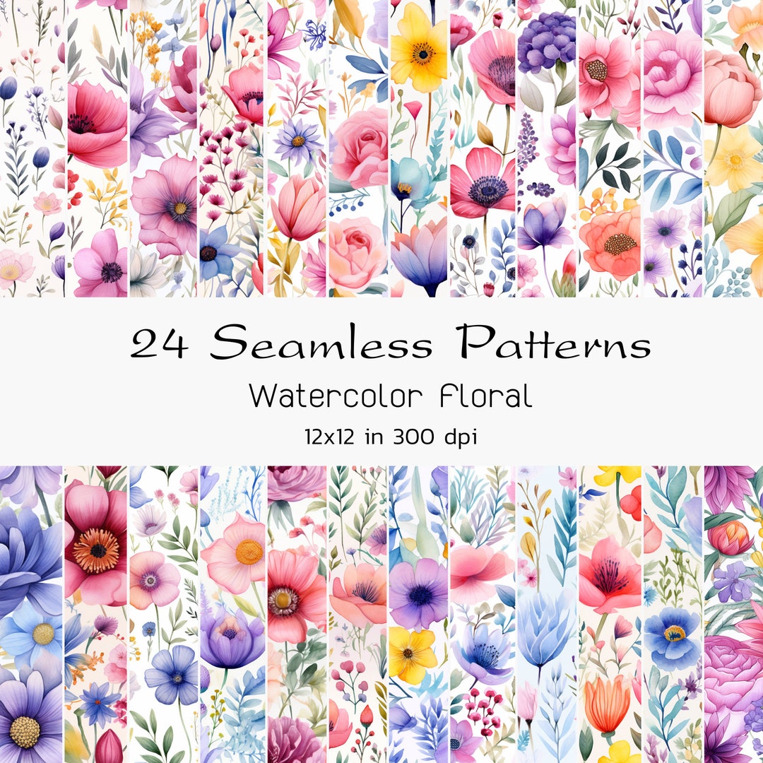 Daisy Digital Paper Set, Watercolor Floral, 24 Seamless Patterns ...