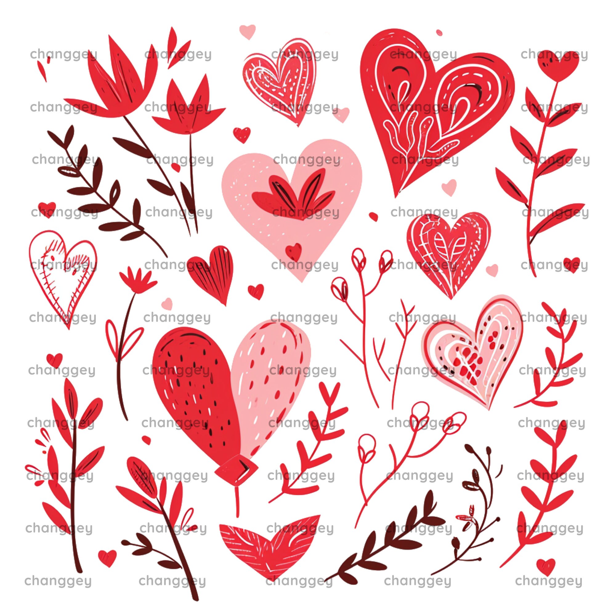Red Heart Clipart, Valentine's Day, Red Flower, Digital Stickers ...