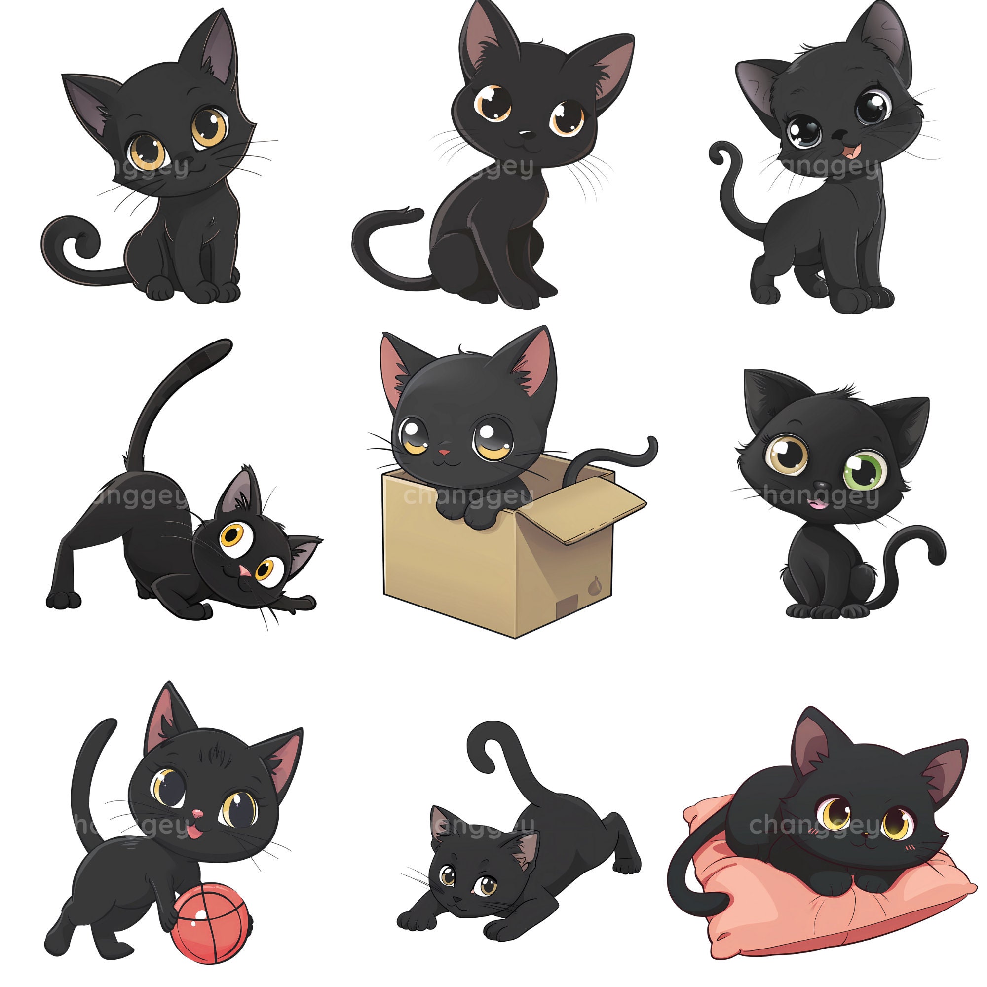 Black Cat Clipart, Adorable Kittens Clipart for Digital Projects ...