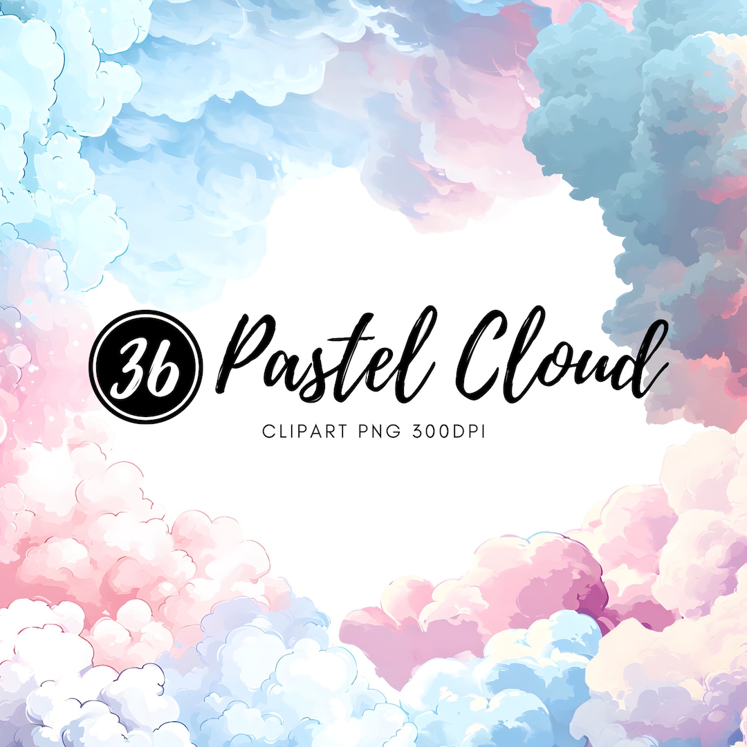 Pastel Cloud Clipart Set, Pastel Clouds Anime Style, Dreamy Sky ...