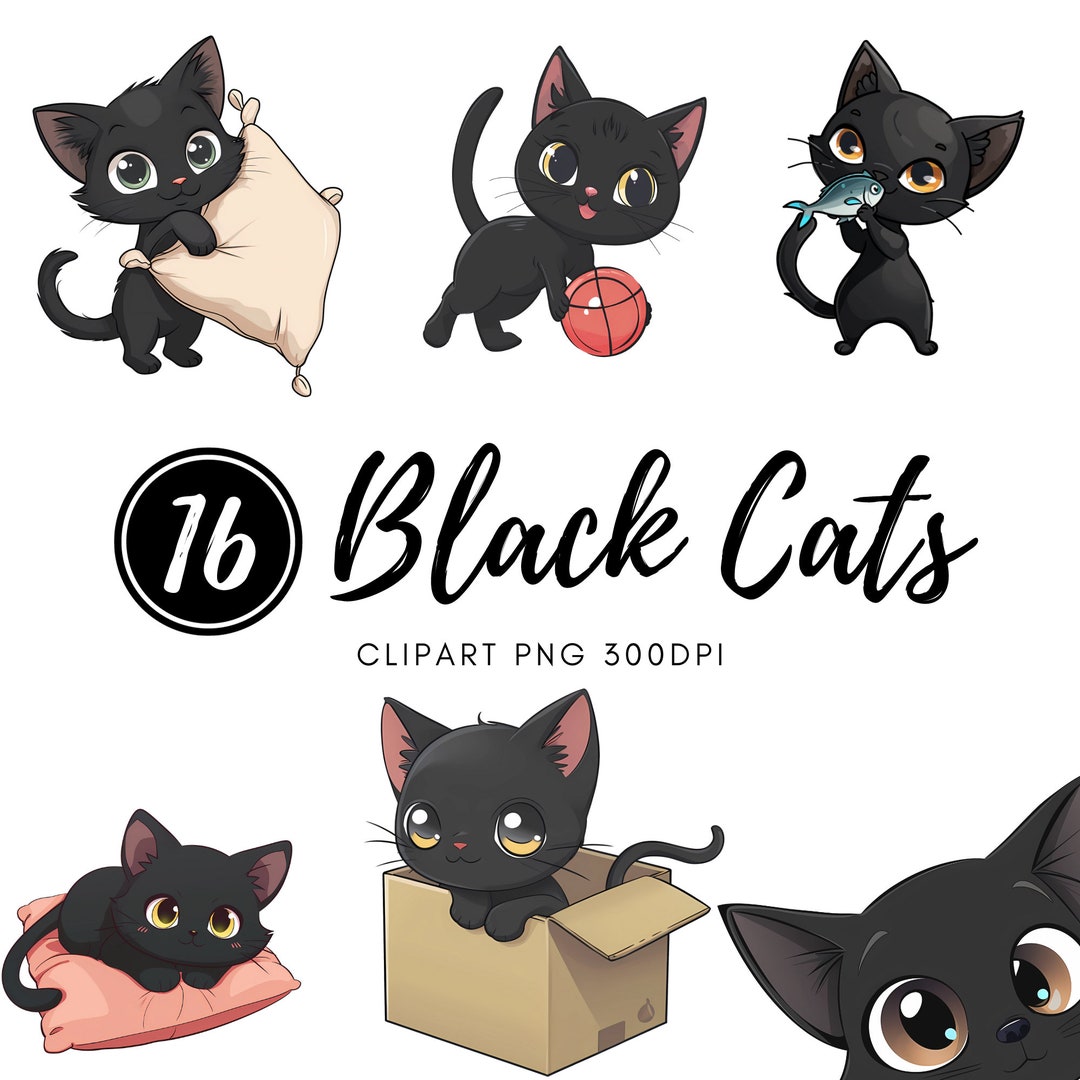 Black Cat Clipart, Adorable Kittens Clipart for Digital Projects ...