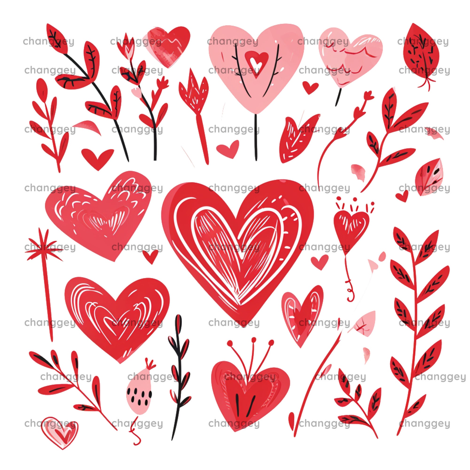 Red Heart Clipart, Valentine's Day, Red Flower, Digital Stickers ...