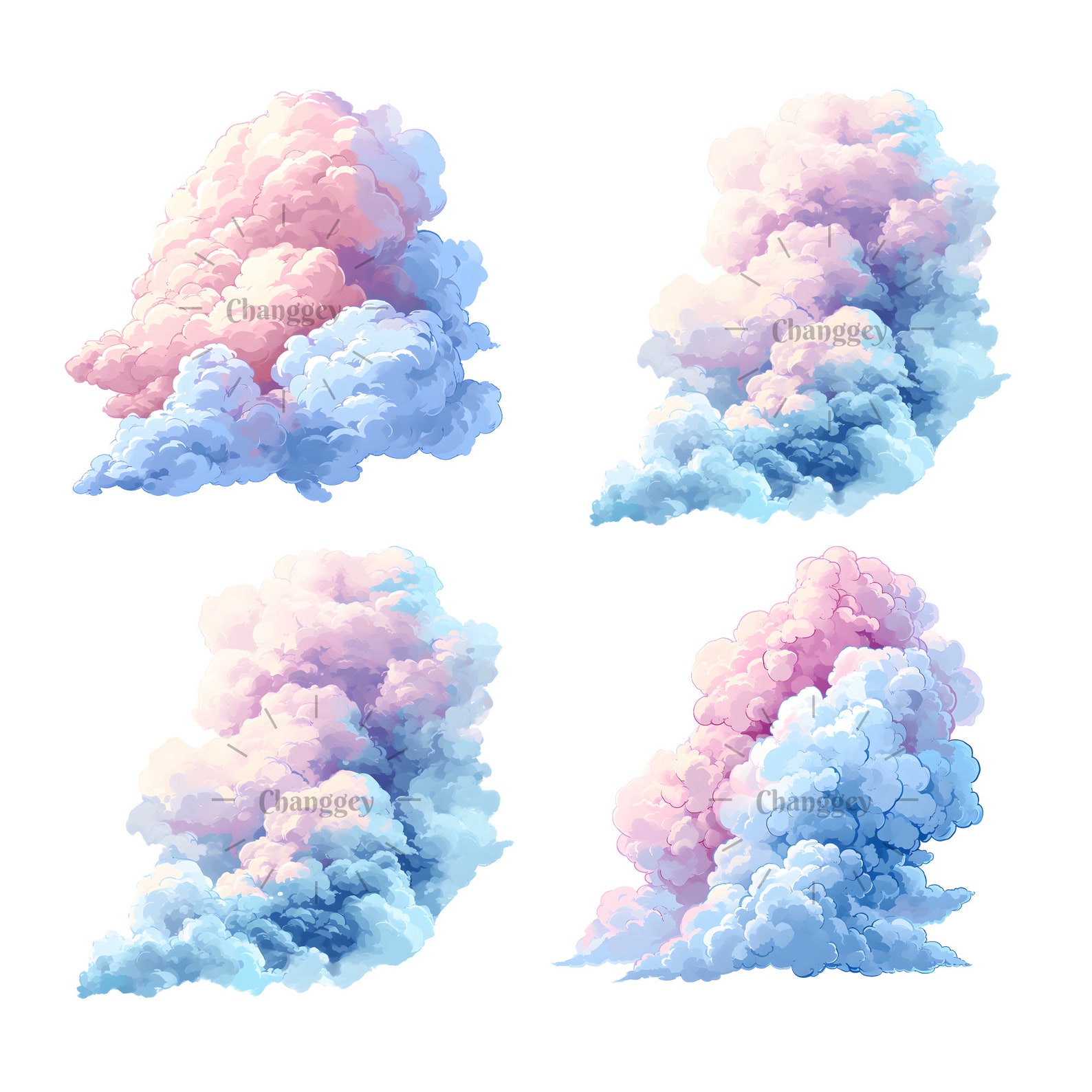 Pastel Cloud Clipart Set, Pastel Clouds Anime Style, Dreamy Sky ...