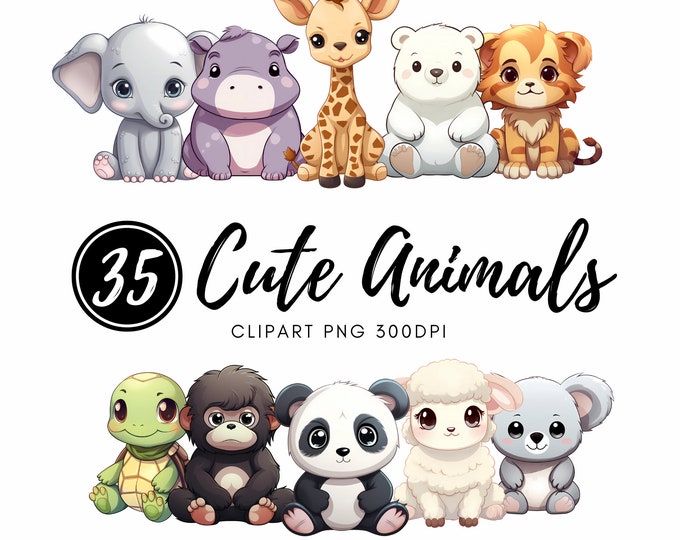 Cute Animal Clip Art | Adorable Creatures Digital Download | Printable ...