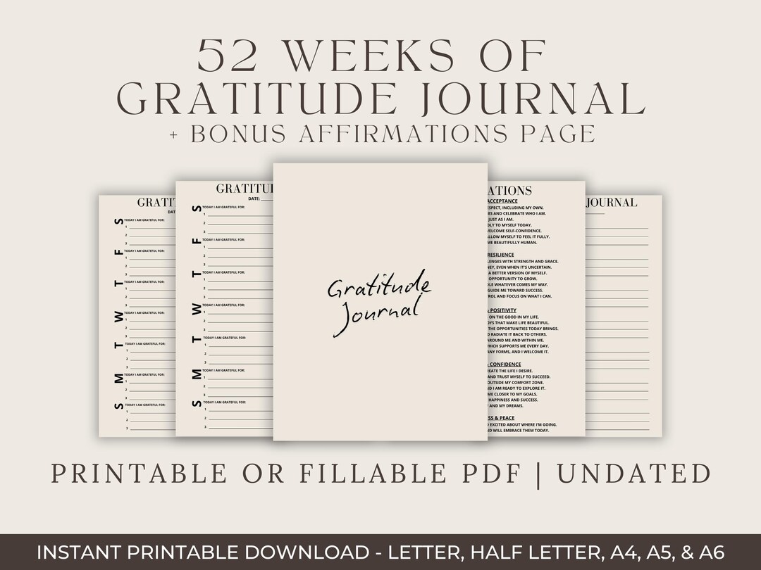 Gratitude Journal Digital Printable, Minimalist Design, Tablet Thank ...
