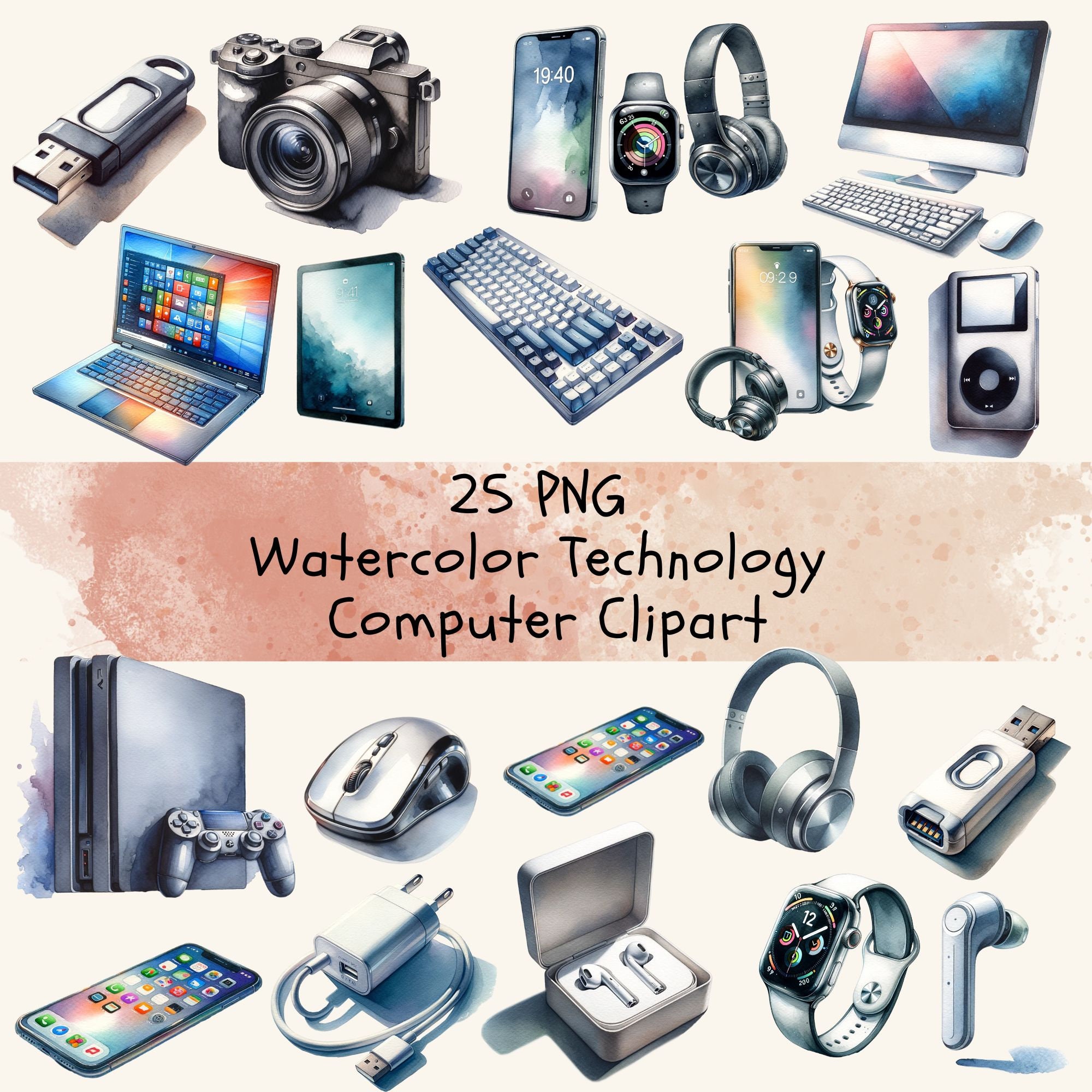 Watercolor Technology Clipart, Computer Clipart, Gadget PNG, Computer ...