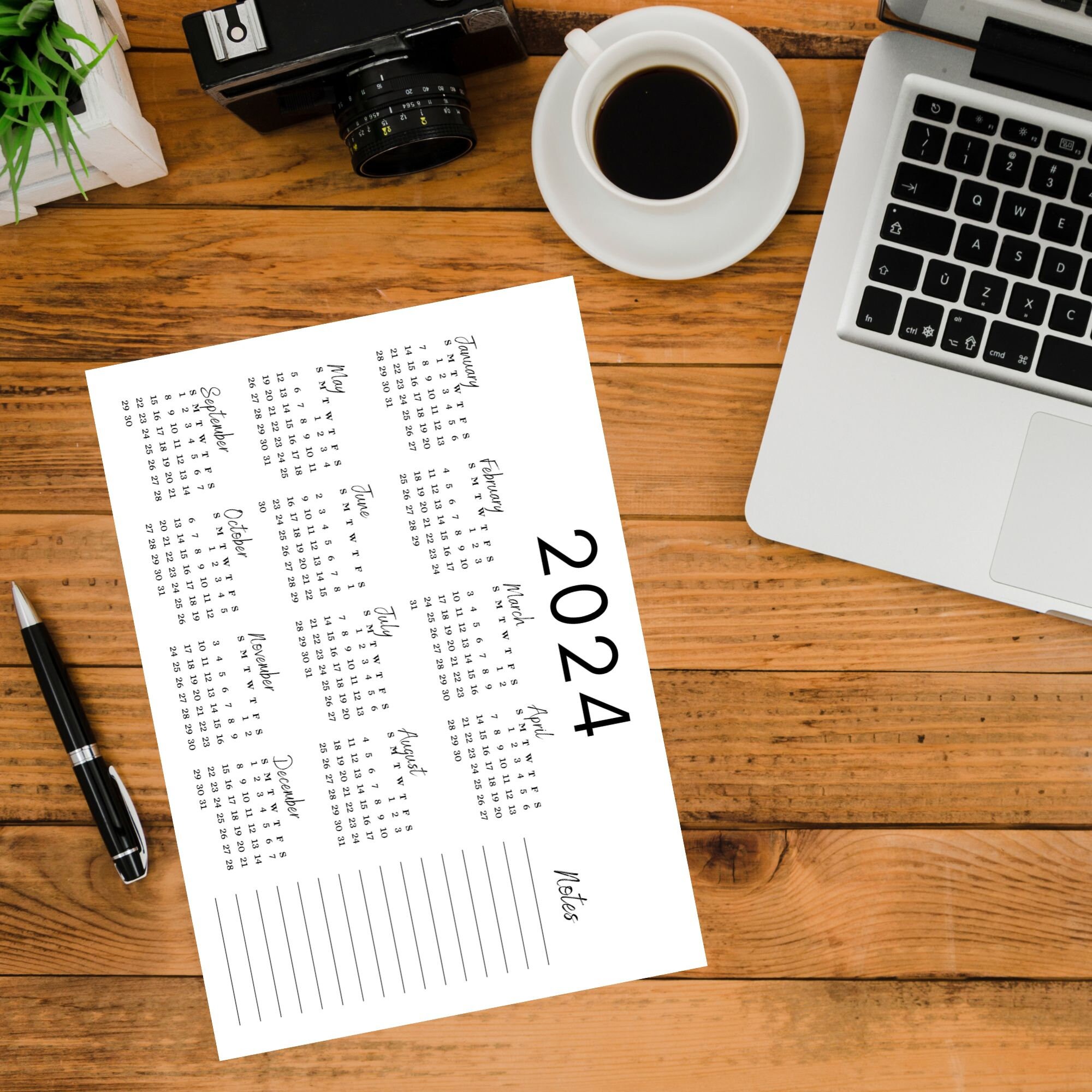 2024 Printable Minimalist Desk Calendar Simple 2024 Yearly - Etsy