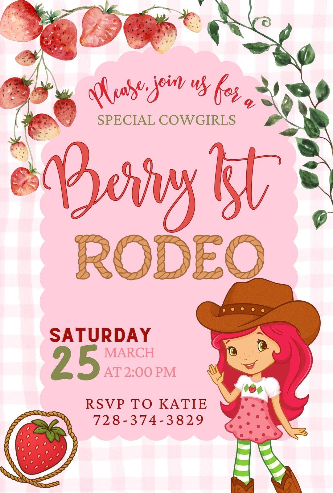 Berry First Rodeo Invitation Template - Etsy