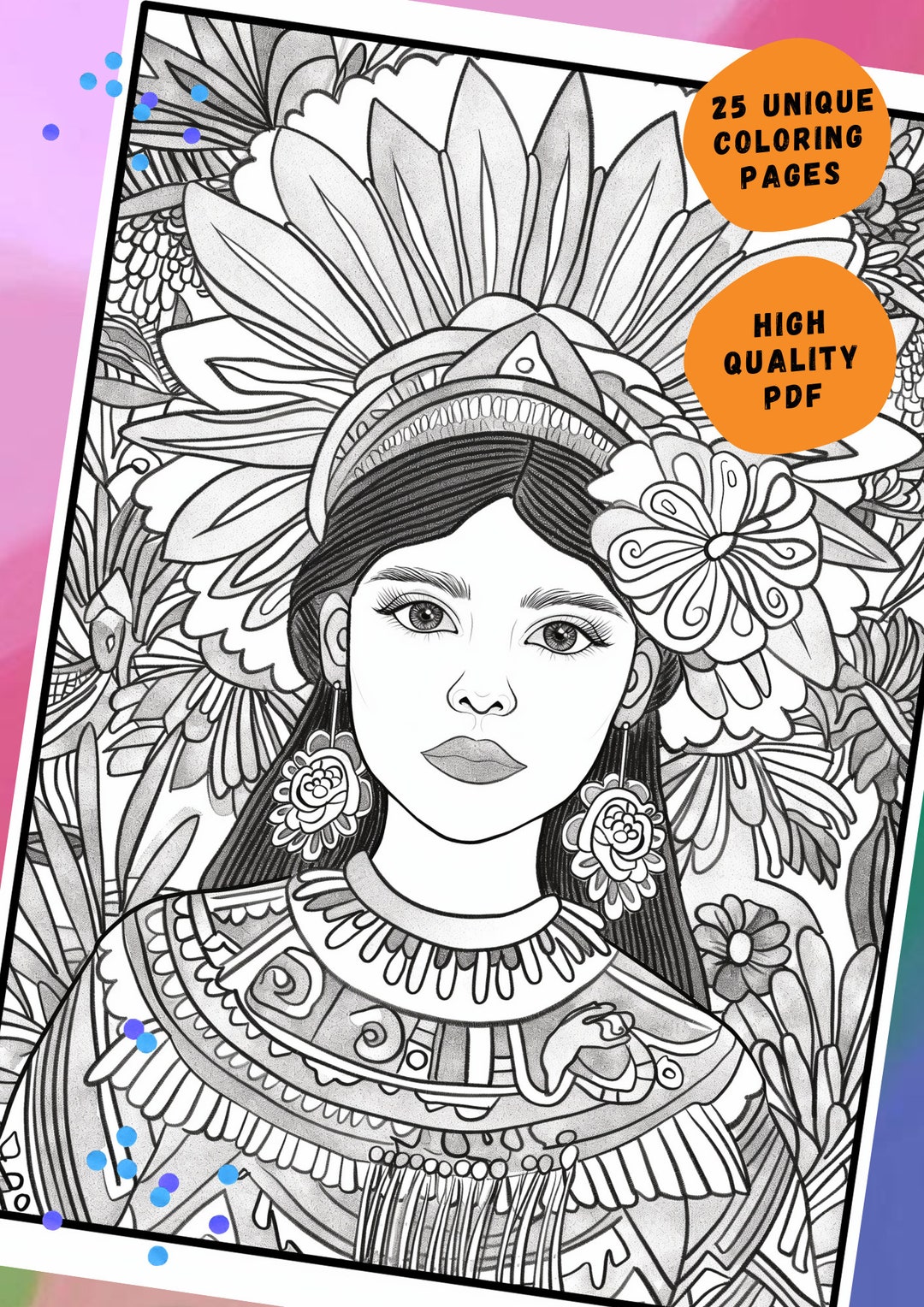 25 Fun Coloring Pages of Mexican Latin Girls, Lovely Floral Printable ...