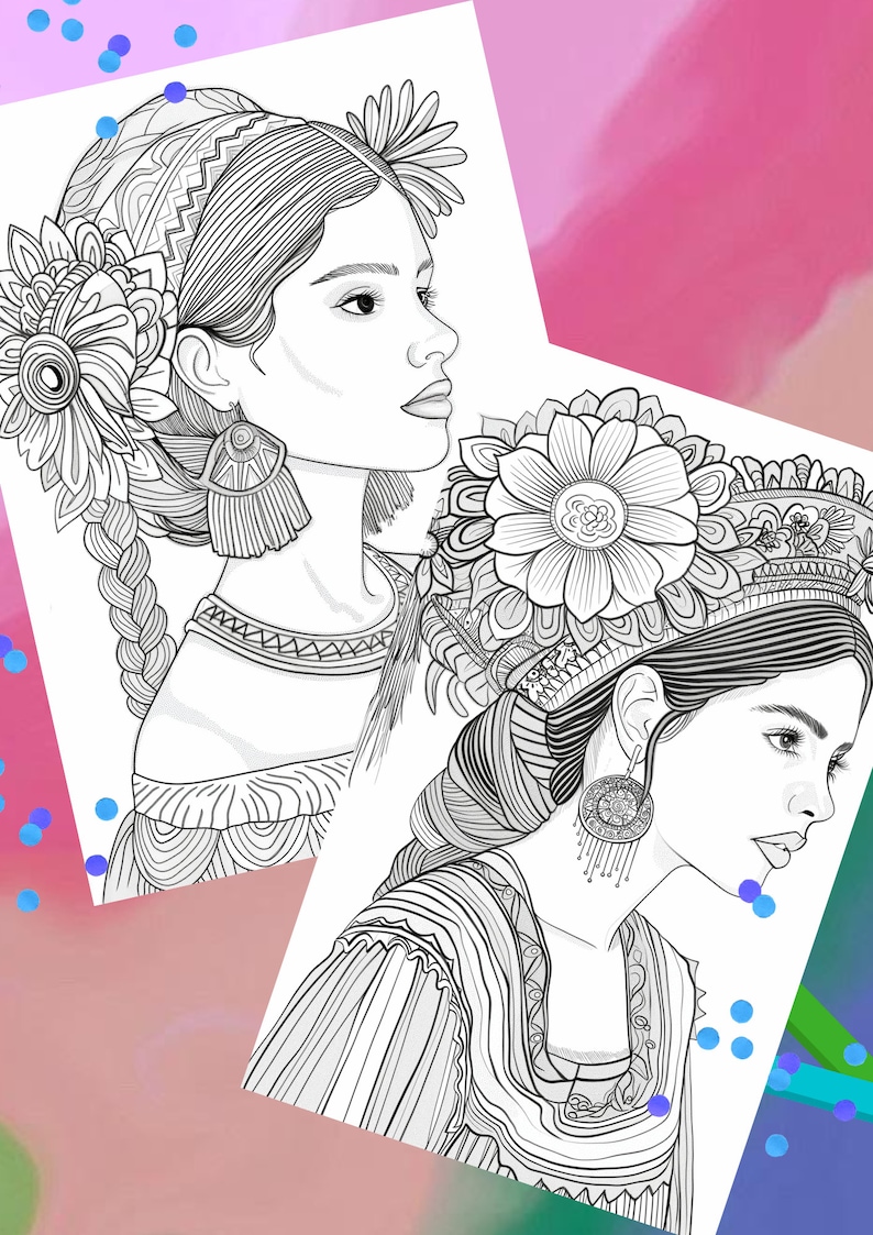 25 Fun Coloring Pages of Mexican Latin Girls, Lovely Floral Printable ...