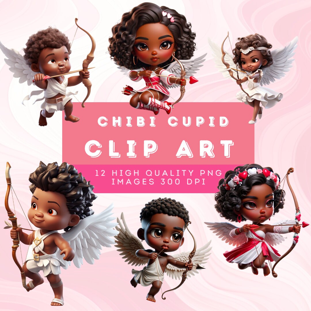 Valentine Cupid Chibi Clip Art | Valentine's Day Clipar - Etsy