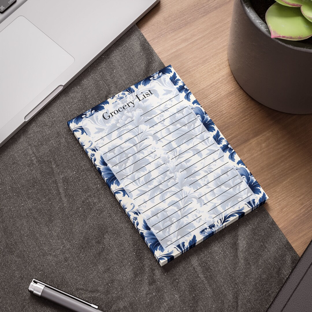 Blue Damask Acanthus Grocery List Post-it® Note Pads Great for Office Use or as a Household ...
