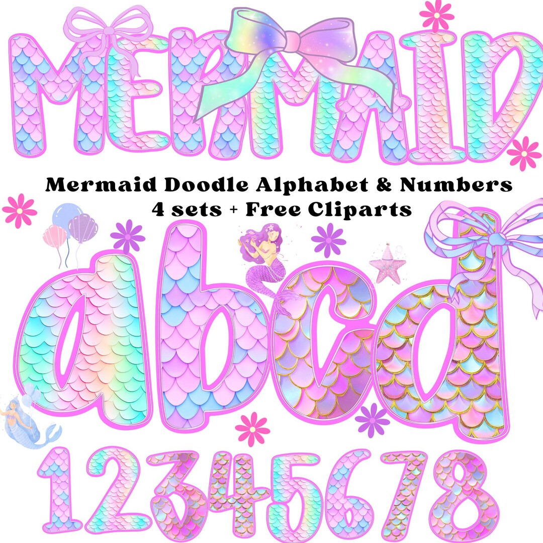Mermaid Letters Alphabet & Numbers PNG Bundle, Mermaid Clipart, Mermaid ...