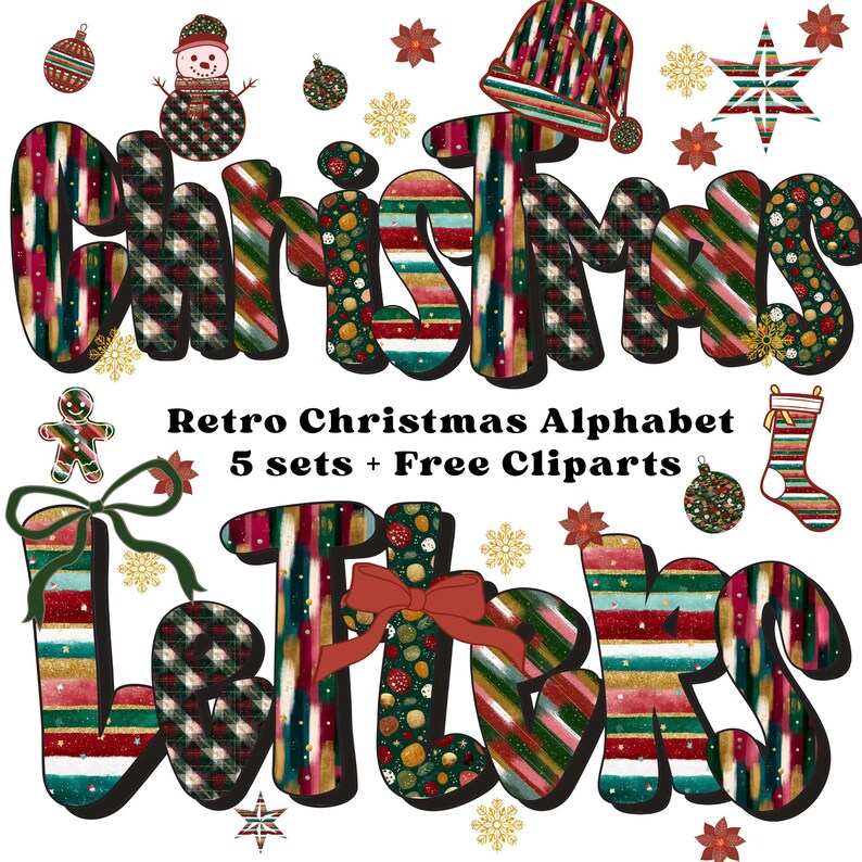 Retro Groovy Christmas Alphabet PNG Bundle: 70s Xmas Font (digital ...