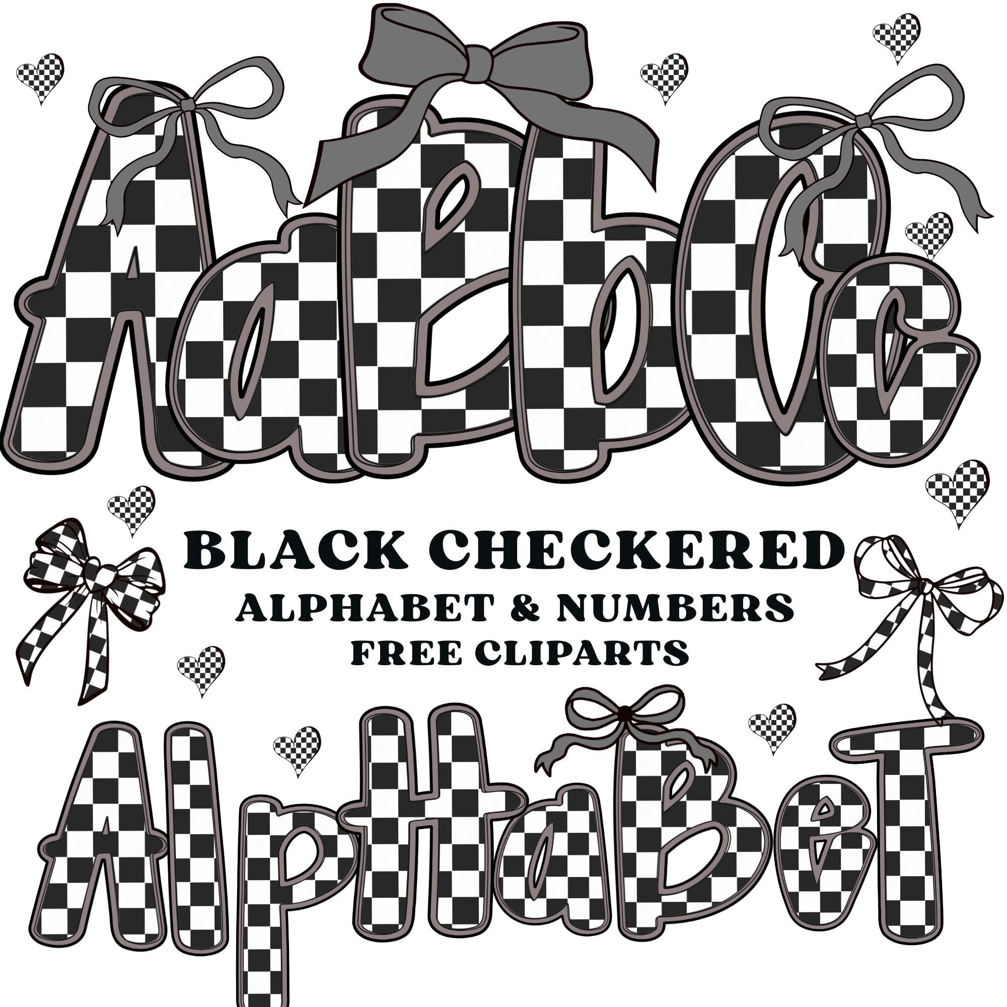 Black Checkered Doodle Alphabet and Numbers, Checkered Alphabet ...