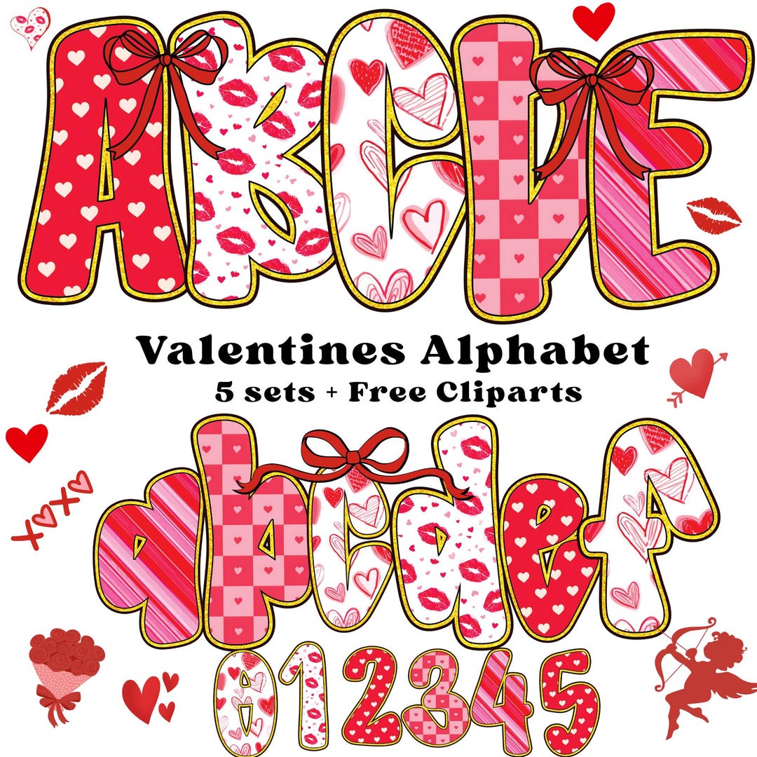 Alpha Doodle Valentines Letters, Doodle Alphabet PNG, Love Letters Font ...