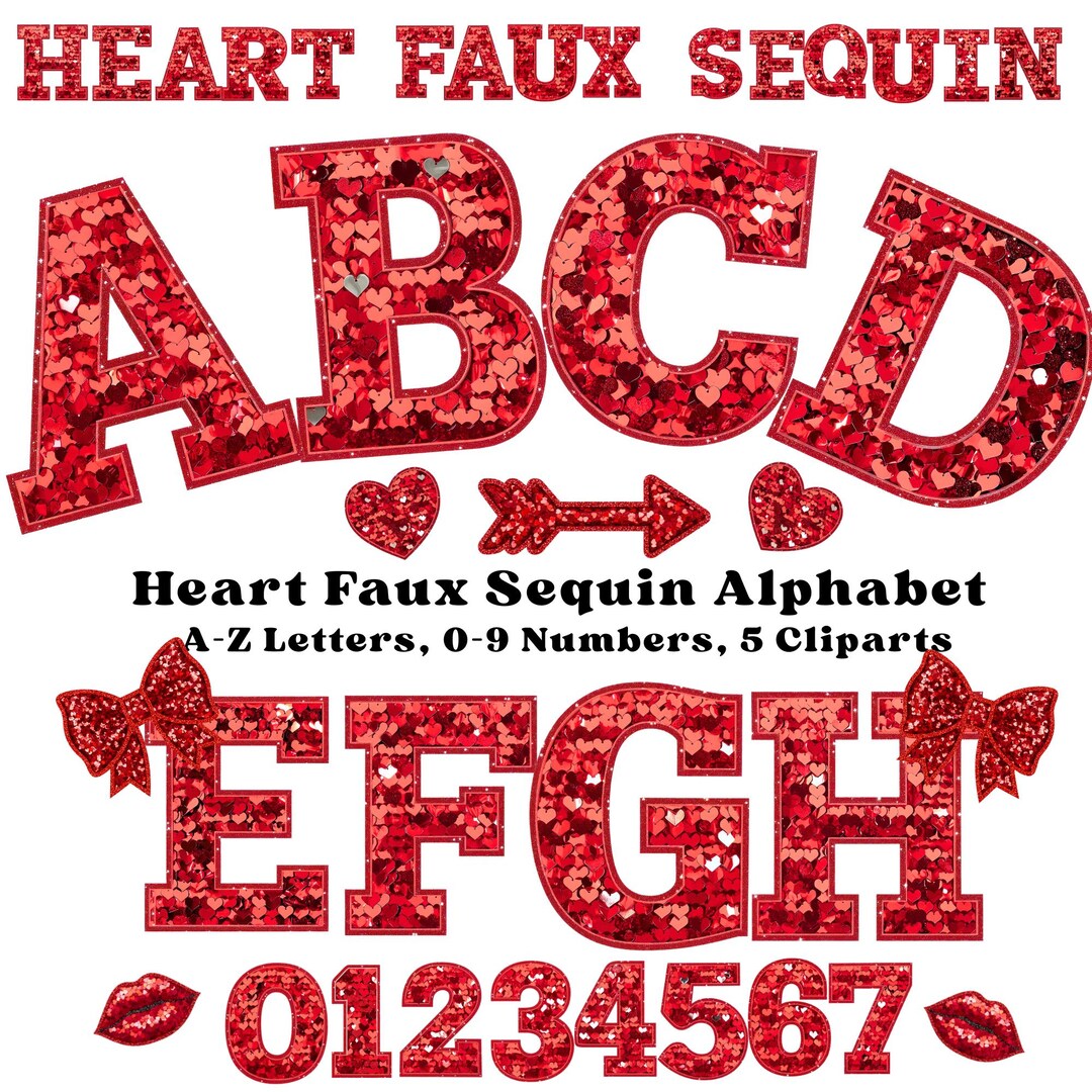Red Heart Faux Sequin Alphabet PNG, Valentine Clipart (digital Download ...
