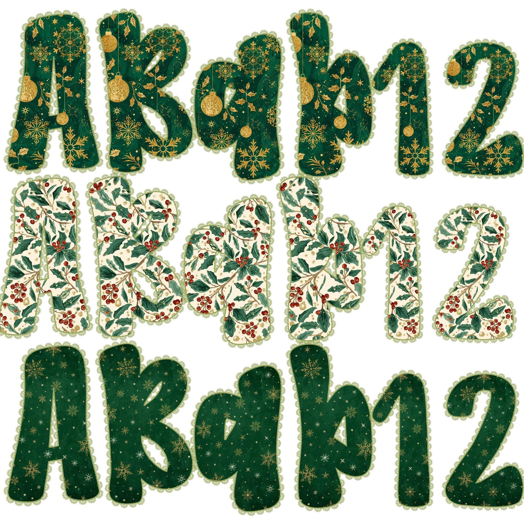 Christmas Alphabet PNG, Green Lace Christmas Letters Clipart, Christmas ...