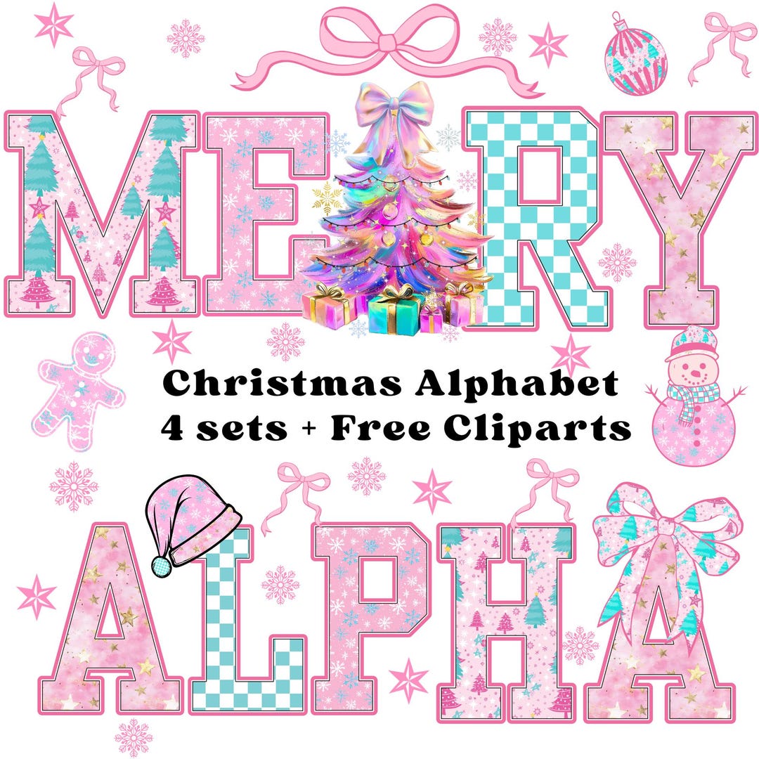 Christmas Alphabet PNG, Pastel Pink Christmas Doodle Letters, Christmas ...
