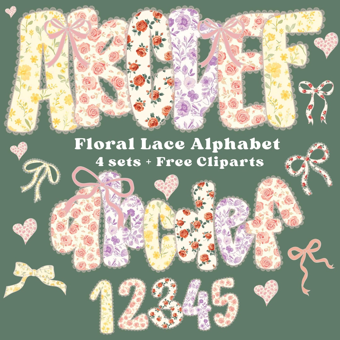 Lace Floral Alphabet PNG Bundle, Shabby Chic Romantic Letters Clipart ...