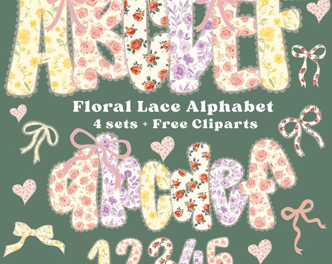 Lace Floral Alphabet Clipart: Vintage Elegant Letters & Numbers (PNG ...