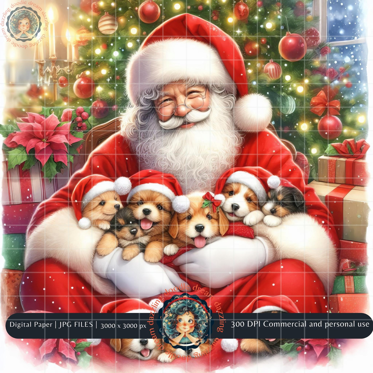 Christmas Dog, Dog Clipart, Santa With Dog, Dog Christmas, Dog Ornament ...