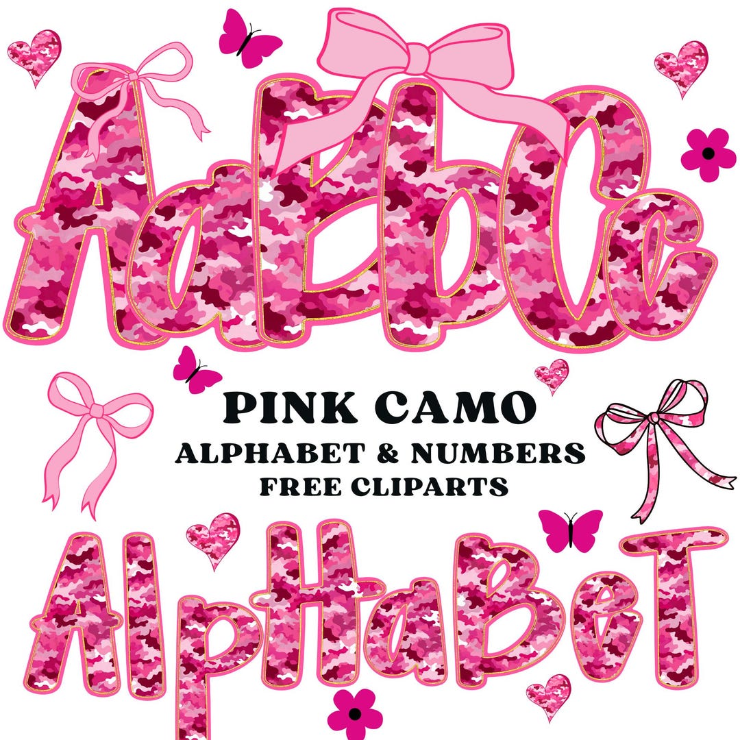 Pink Camo Alphabet PNG Letters and Numbers, Hunting Camouflage Font ...