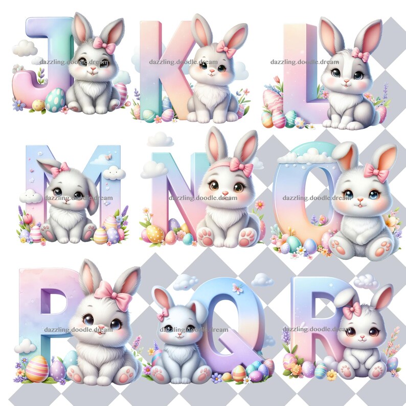 Watercolor Easter Bunny Alphabet Clipart: Kids Birthday Decor (PNG) - Etsy