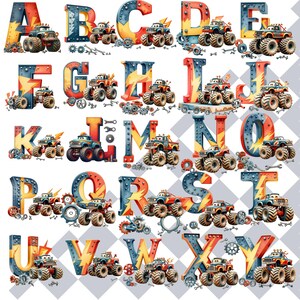 Monster Truck Alphabet PNG Bundle, Numbers Clipart, Boys Birthday ...