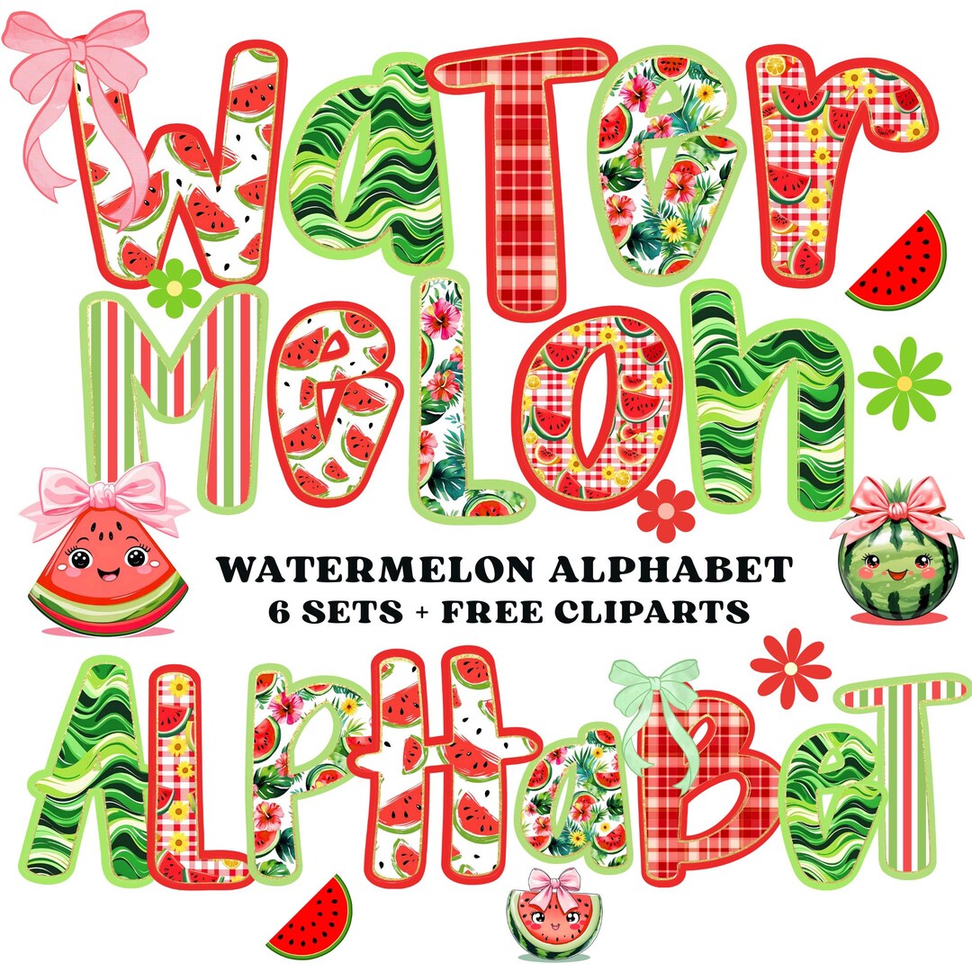 Watermelon Alphabet PNG: Retro Summer Doodle Letters (digital Download ...