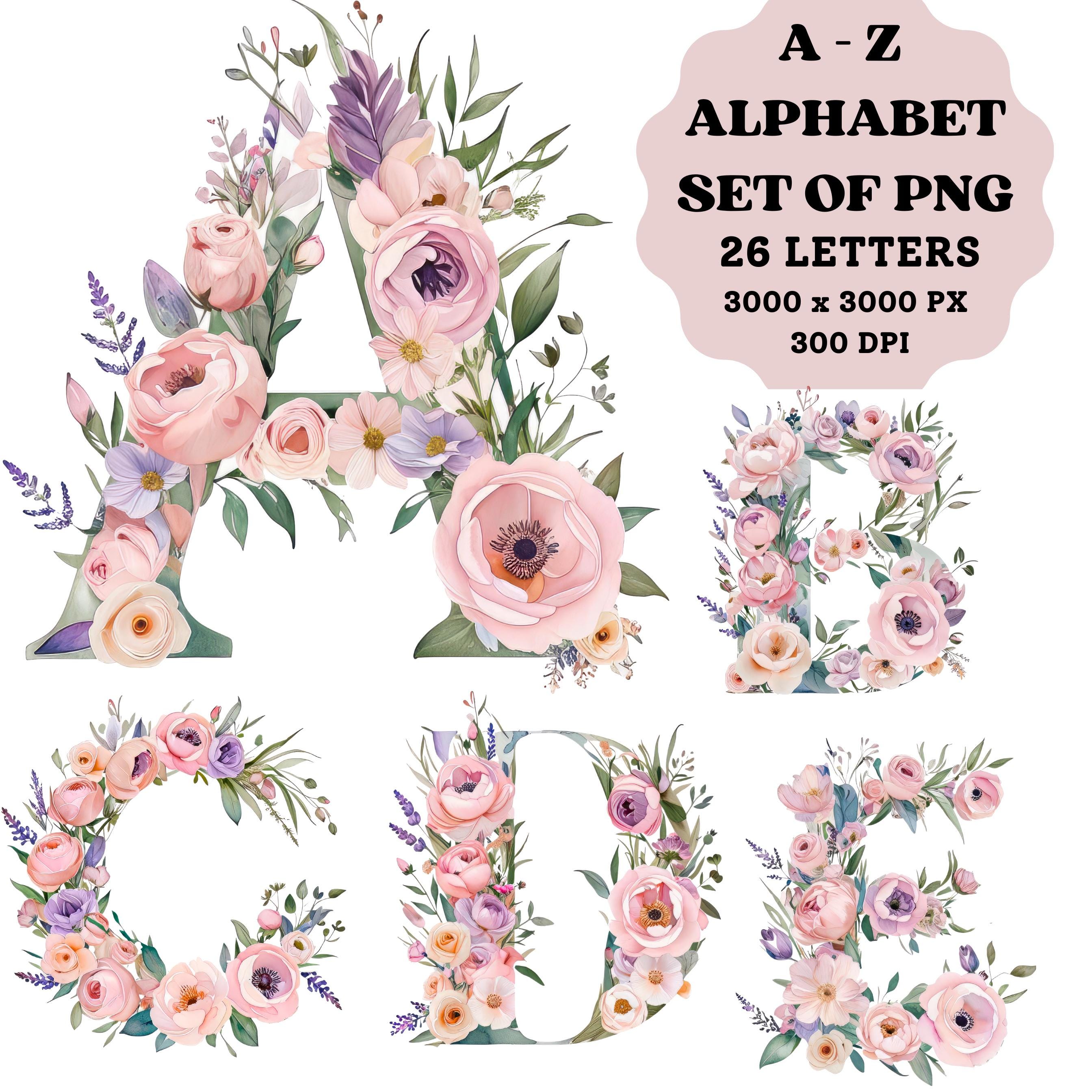 Watercolor Floral Alphabet Clipart: Wildflower Letters A-Z (PNG) - Etsy