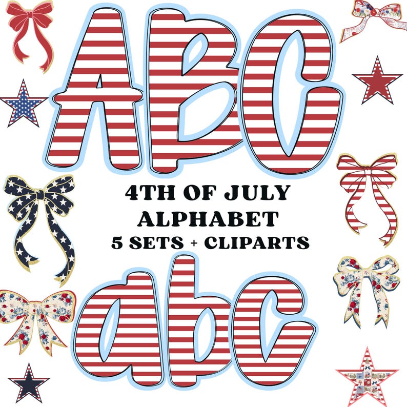 4th of July Alphabet PNG: Patriotic Doodle Letters (digital Download ...