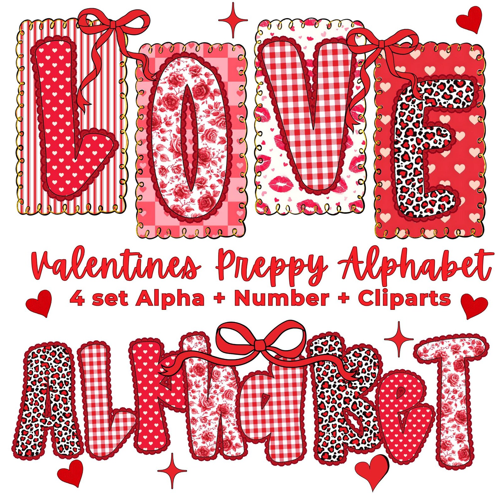 Valentines Alphabhet Png, Preppy Valentines Day Png, Girly Valentine ...